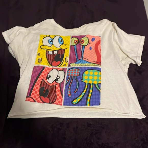 Nickelodeon | Tops | Medium White Spongebob Crop Top | Poshmark